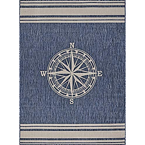Lr Home Ox Bay Seamas Nautical Navigation Indoor Outdoor Rug, Navy/White, 5'3" x 7'0"