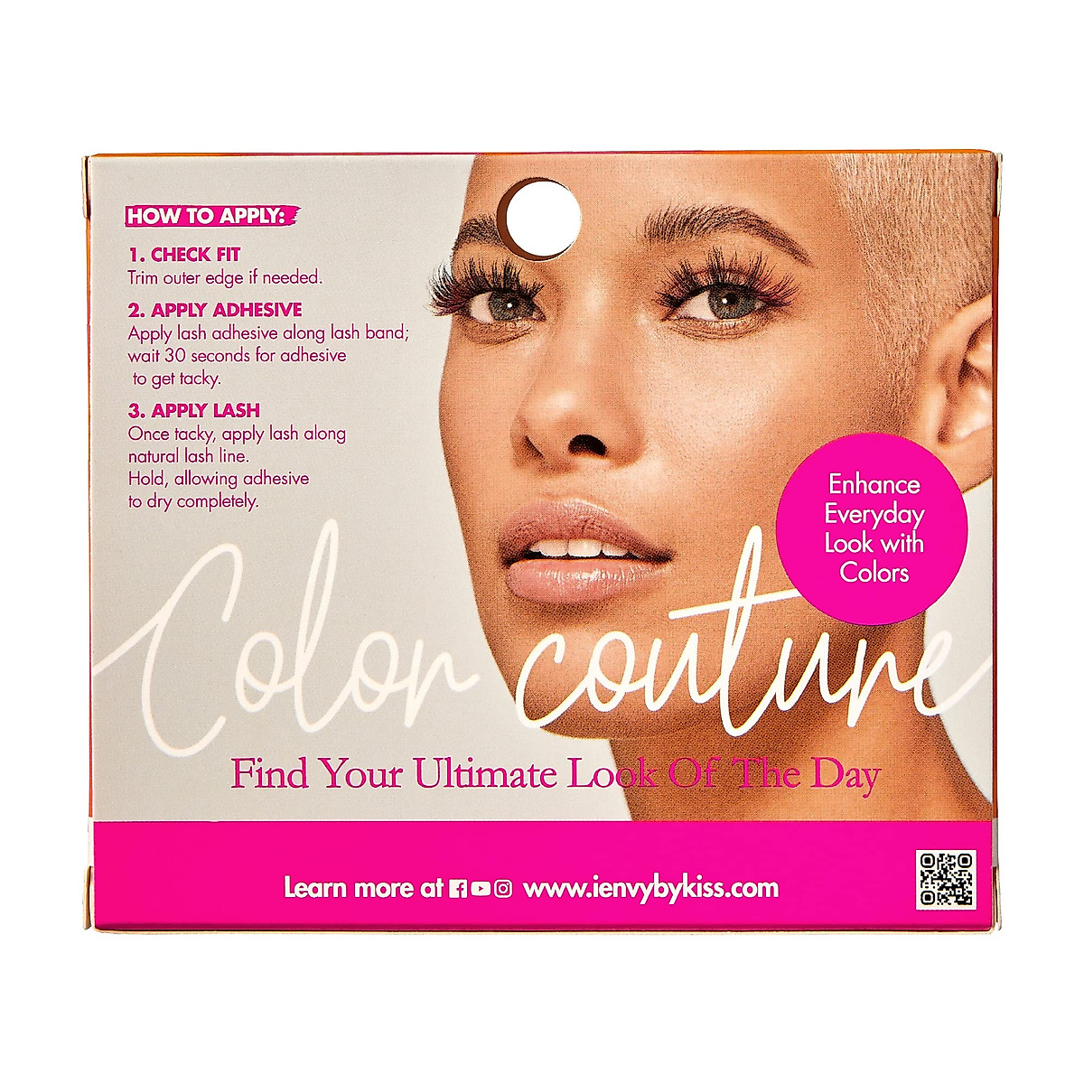 iENVY False Eyelashes Faux Mink Color Couture Mixed Colored Lashes Maximum Fluffiness and Volume Fake Eyelashes (Tint Pink)