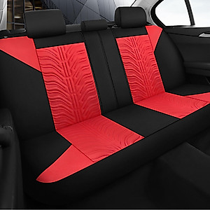 CAROMOP Car Seat Covers Full Set, Washable and Breathable Premium Cloth Seat, Split Bench Seat Covers for Cars, Universal Fit for Most Car Interior Covers Sedan Truck SUV(Black/Red)