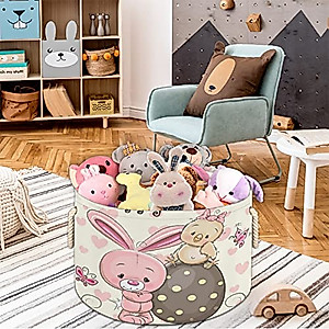 Easter Bunny Rabbit Eggs (17) Large Round Baskets for Storage Laundry Baskets with Handles Blanket Storage Basket for Bathroom Shelves Bins for Organizing Nursery Hamper Girl Boy