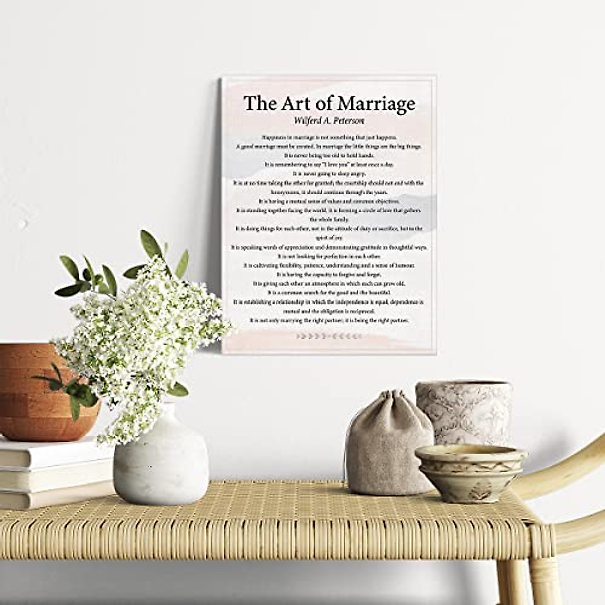 Motivational the Art of Marriage Quote Canvas Painting Framed Wall Art Decor for Home Living Room, Inspirational Marriage Poem Canvas Poster Print Decorative Wedding Gift
