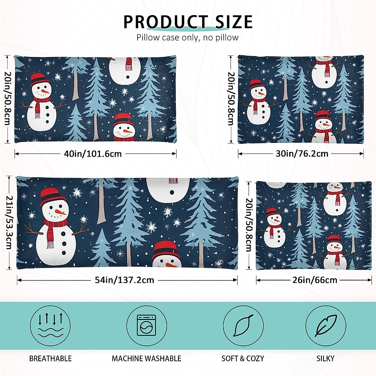 Christmas Tree Snowman Pillowcase for Hair and Skin Body Pillow Cover Bed Pillow Cases King Size 20"X 40" Velvet Pillowcases with Zipper for Women Men