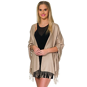 Pashmina Shawls and Wraps for Evening Dresses, Large Soft Pashmina Wedding Beige Shawl