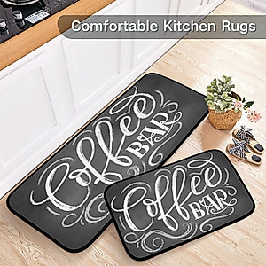 MCHIVER Coffee Bar Kitchen Rugs Set Anti Fatigue Kitchen Mat 2 Pieces for Floor Non-Slip Cushioned Runner Rug Standing Mat for Kitchen Sink Laundry Bathroom Home Decor