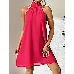 Floerns Women's Summer Floral Print Sleeveless Halter Neck Beach Party Dress Watermelon Pink Solid XS