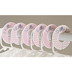 6 Baby Girl Nursery Clothing Size Closet Dividers Pink Elephant (1.25 Inch Rod)