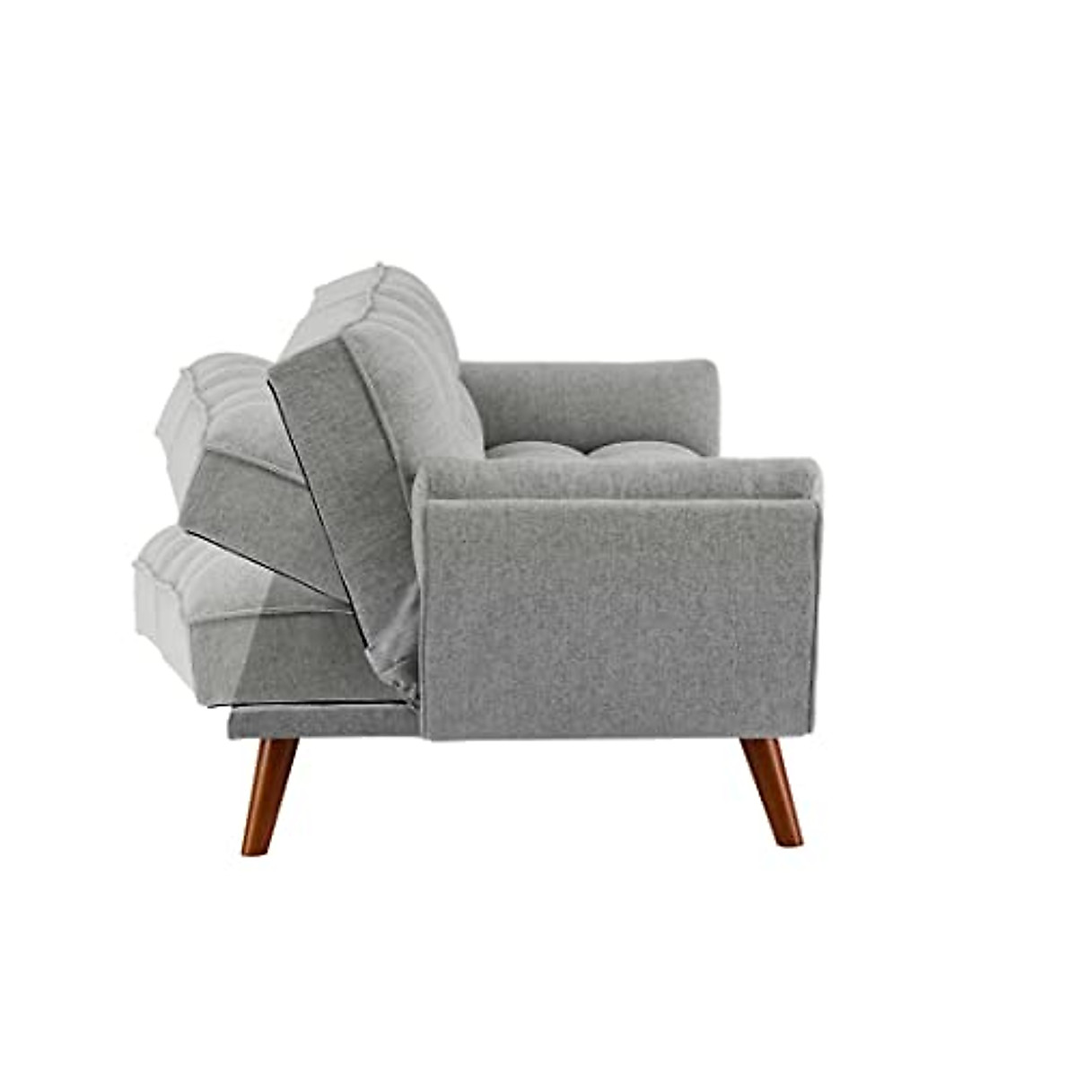 Melpomene Convertible Sofa Sleeper with Armrest,Upholstered Modern Linen Split-Back Futon Sofa Bed with Adjustable Back and Wood Legs,Grey
