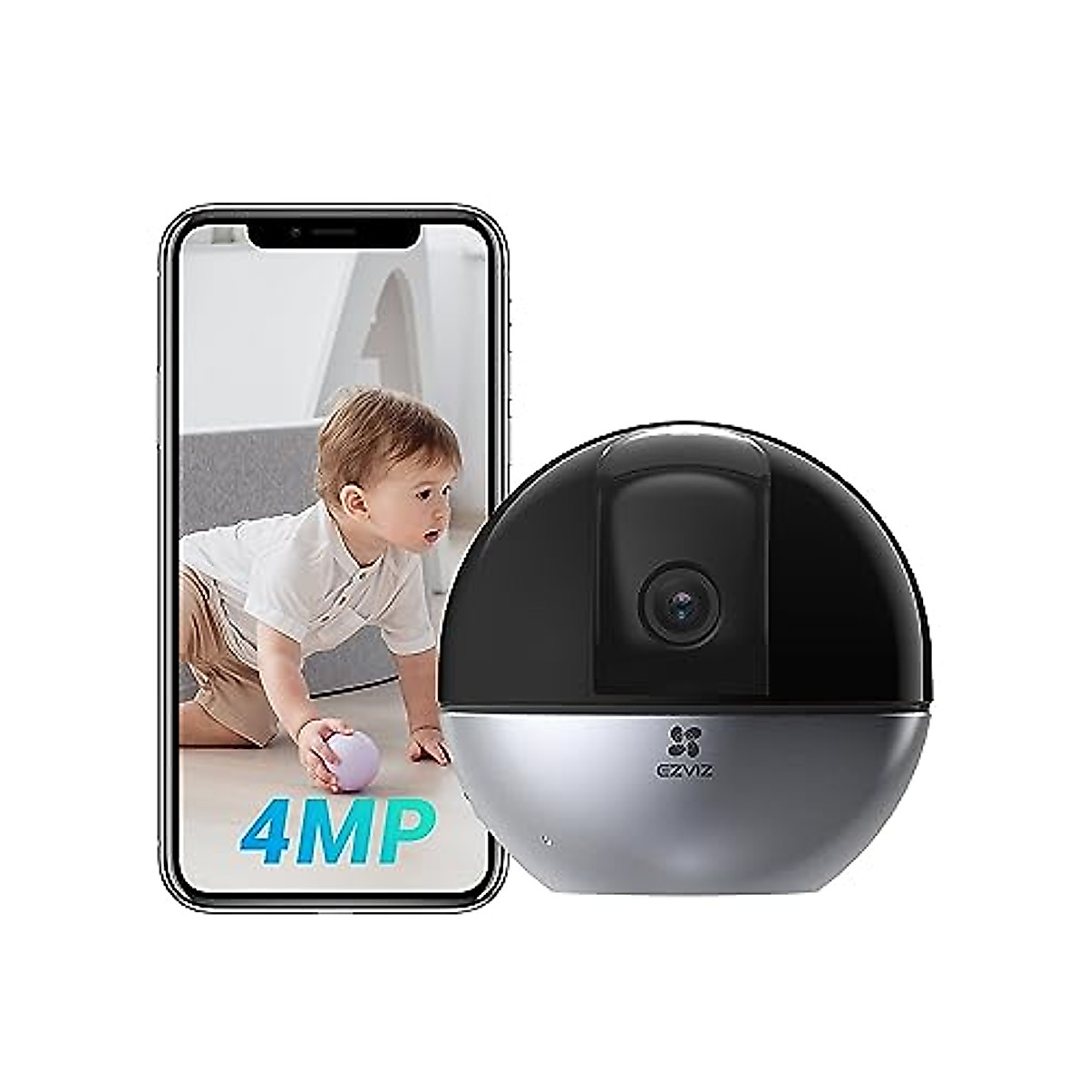 EZVIZ 4MP Indoor Camera PTZ with AI Human Detection, 2K Pan Tilt Security, Baby/Pet Monitor, Night Vision, 4X Auto-Zoom, Motion Tracking | C6W