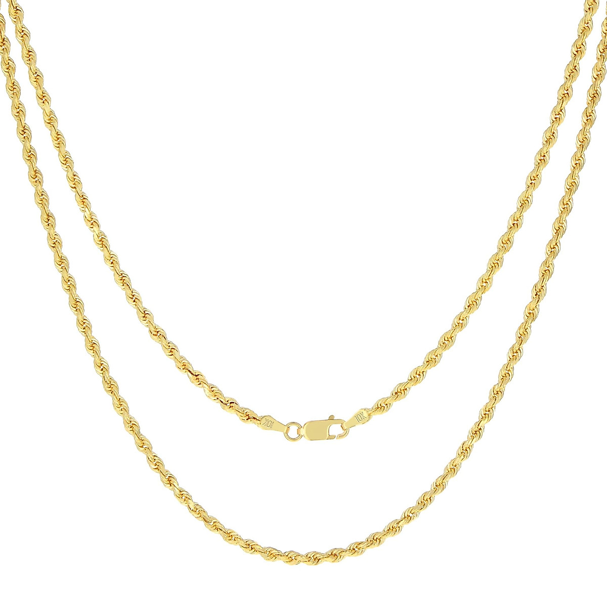 Nuragold 10k Yellow Gold 3mm Solid Rope Chain Diamond Cut Pendant Necklace, Mens Womens Jewelry 16" 18" 20" 22" 24" 26" 28" 30"