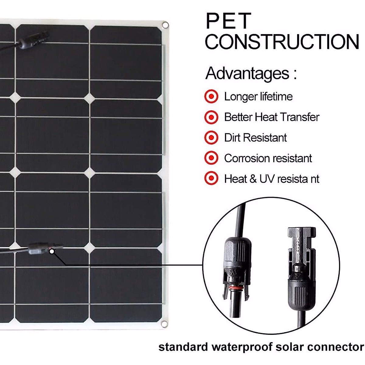 Solar Panel Solar Panel Kit 50W 18V Battery Charger Monocrystalline Pv Module with Solar Panel + Solar Controller + Car Charger + Battery Clip + Carabiner + Suction Cup, for Rv Camping Trail