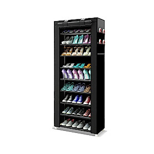 PENGKE Large Shoe Rack Storage Organizer with Dustproof Cover Closet Shoe Cabinet Tower,9 Tiers Black
