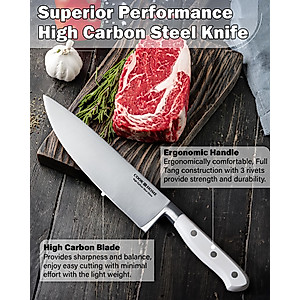 Cook N Home Kitchen Knife Set with Bamboo Storage Block 15-Piece, High Carbon Stainless Steel Blade, White