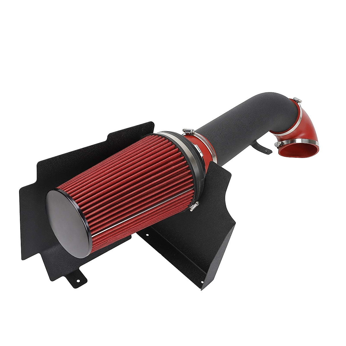 SUPERFASTRACING 4" Cold Air Intake System + Heat Shield Replacement for 1999-2006 GMC/Chevy V8 4.8L/5.3L/6.0L Silverado 1500/2500/3500 (Black&Red)