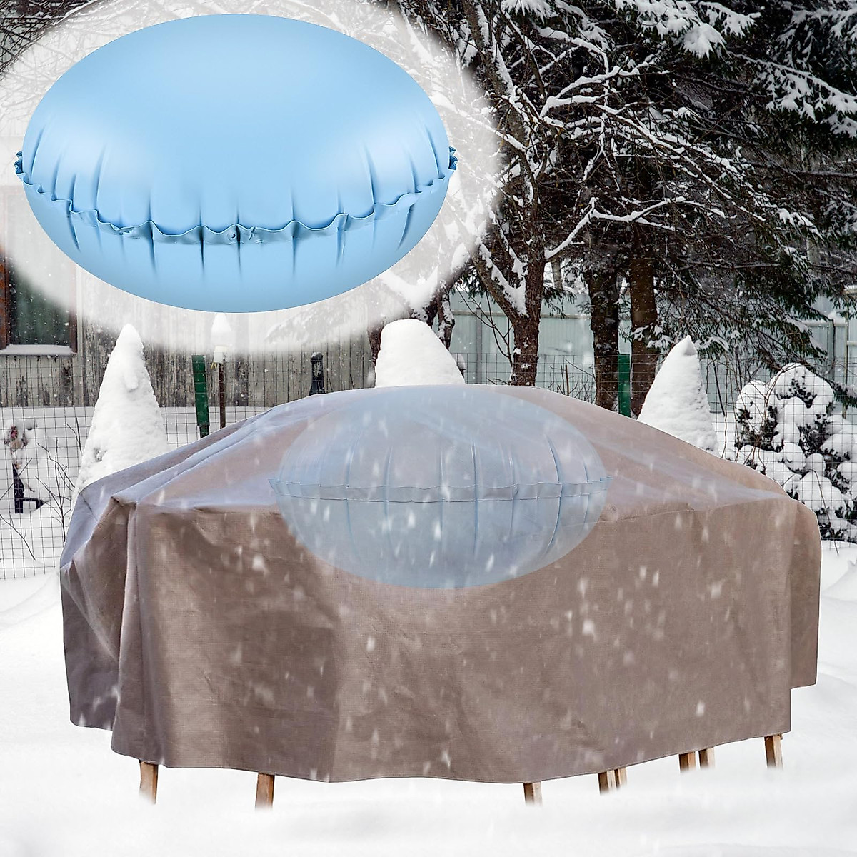 54in Dia Dome Patio Furniture Cover Airbag, Round Dome Airbag Kit with 4 Ropes to Fix,Weather Resistant Patio Table Cover Support Air Bag for Outdoor Furniture