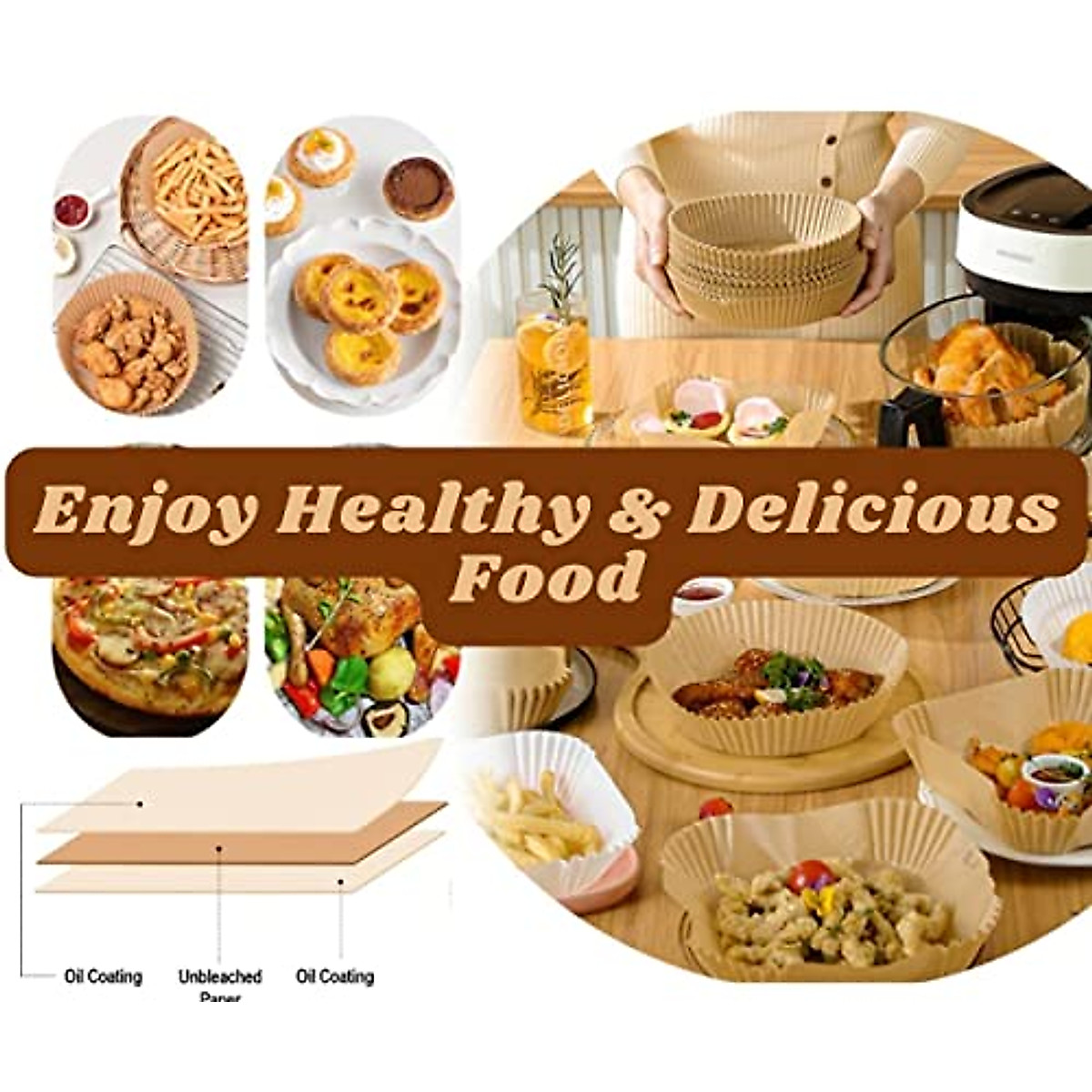 (100 pcs) Air Fryer Liners 7.9 Inches Square, Disposable Parchment Paper Liners| Compatible with Cosori, Chefman, Ninja, etc.| Easy Cleanup| AirFryer Liner Baskets| Essential Air Fryer Accessories