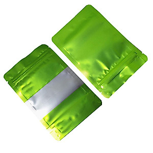 PABCK 3.5x5.1 inch Frosted Green Resealable Stand Up Bags with Window Heat Seal Bulk Food Storage Packaging Foil Pouches Pack of 50