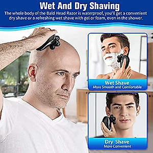 Electric Head Shaver for Bald Men, Upgrade 6 in 1 Mens Electric Head Razor Bald Head Shaver Cordless Electric Razor Men, IPX7 Wet/Dry Waterproof Skull Shaver with Head Shaver Kit LED Display(Silver)