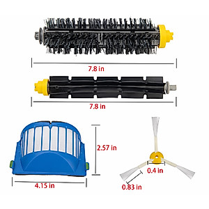 600 Series Replacement Parts for iRobot Roomba 610 620 630 650 680 & 500 Series 595 552 564,Includ Side Brush,Ilter and Screw,Bristle Brush and Flexible Beater Brush,Cleaner Replenishment Kit Filter