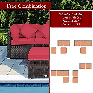 Tangkula 4 Pieces Patio Furniture Set, All Weather Outdoor Sectional Rattan Sofa Set w/Removable Cushions & Pillows, Wicker Conversation Set with Heavy-Duty Steel Frame for Backyard Garden Poolside