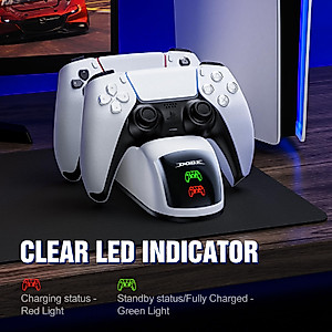 Fachixy PS5 Controller Charging Station with Fast Charging Cord PS5 Controller Charger Station Dual Charging Dock for PlayStation 5 Remote Controller Accessories with LED Lights White Black