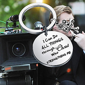 LQRI Movie Camera Keychain Film Director Gift Filmmaker Gift Film Student Graduation Gift I Can Do All Things Through Christ Who Strengthens Me Film Keyring Gift (sliver)