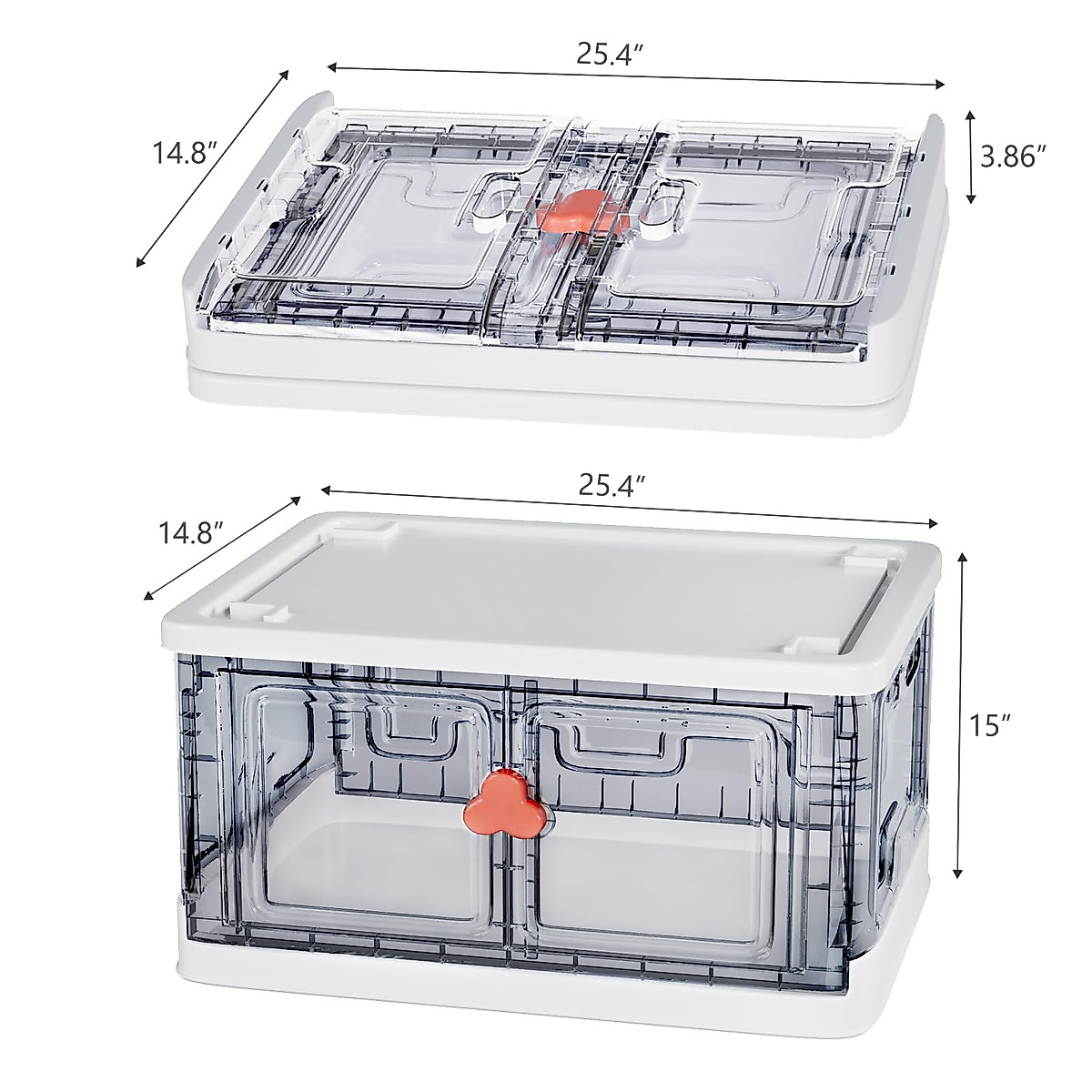 23Gal Storage Bins with Lids - Convenient Front Door Access, Wheels, Clear Design, Collapsible, Stackable, and Durable Plastic - Ideal for Closet,Organizing Toys, Dorms, Cars, and Bedrooms