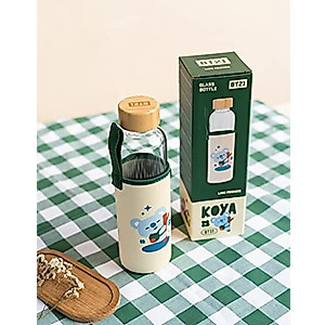 Grupo Erik BT21 Official Merchandise Koya Glass Water Bottle - 500ml / 17oz - Glass Bottle - Hot&Cold Water Bottle - Water Bottle 500ml - BT21 Merchandise - BT21 Koya - Kawaii Water Bottle