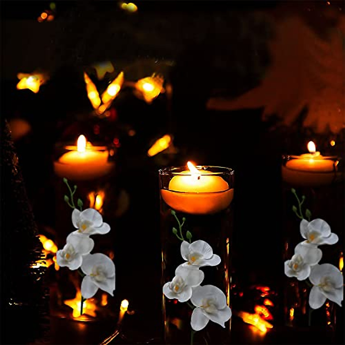 LARDUX 12 Pieces Artificial Flowers for Floating Candles Wedding Centerpiece Mini Orchid Flower Filler Vase Fillers for Wedding Dinning Table Party Home Bar Restaurant Decoration-Cream