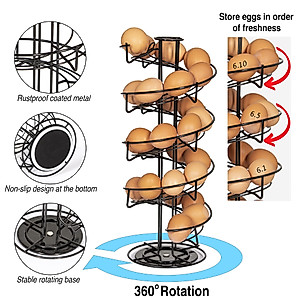 WOODLAND ACRES Rotating Spiral Egg Dispensing Rack, Egg Skelter, Countertop egg storage & display. INCLUDES Matching Egg Collecting Basket
