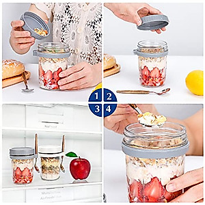 Xigugo Overnight Oats Container with Lid and Spoon,Overnight Oats Jars, 106 oz Cereal, Milk, Vegetable and fruit Salad Storage Container with Measurement Marks (grey2)
