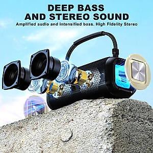 Bluetooth Speaker Portable Waterproof Speakers, Wireless Microphone IPX7 60W RGB Light Bass Stereo Sound for Outdoor, Small & Big Home Party Speaker