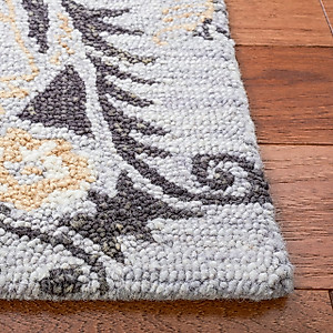 SAFAVIEH Blossom Collection Area Rug - 8' x 10', Grey & Yellow, Handmade Floral Wool, Ideal for High Traffic Areas in Living Room, Bedroom (BLM275F)