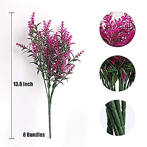 RECUTMS 8 Bundles Artificial Flowers Fake Outdoor Plants Faux UV Resistant Lavender Flower Plastic Shrubs Indoor Outside Hanging Decorations (Fuchsia)