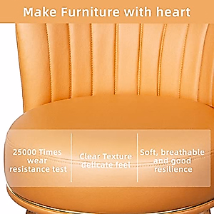 SeekFancy 27" Swivel Bar Stools Set of 4, Counter Height Bar Stools with Back, 360° Swivel Bar Chairs with Wood Legs and Footrest, Upholstered Orange Bar Stool for Kitchens Island, Rustic Bar, 300lbs