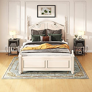 NONGSHIM Nightstand with Charging Station and USB Ports, Night Stand with Flip Drawer and Open Storage Shelf,Bedside Table for Small Spaces,Side End Table for Bedroom,Living Room-Grey