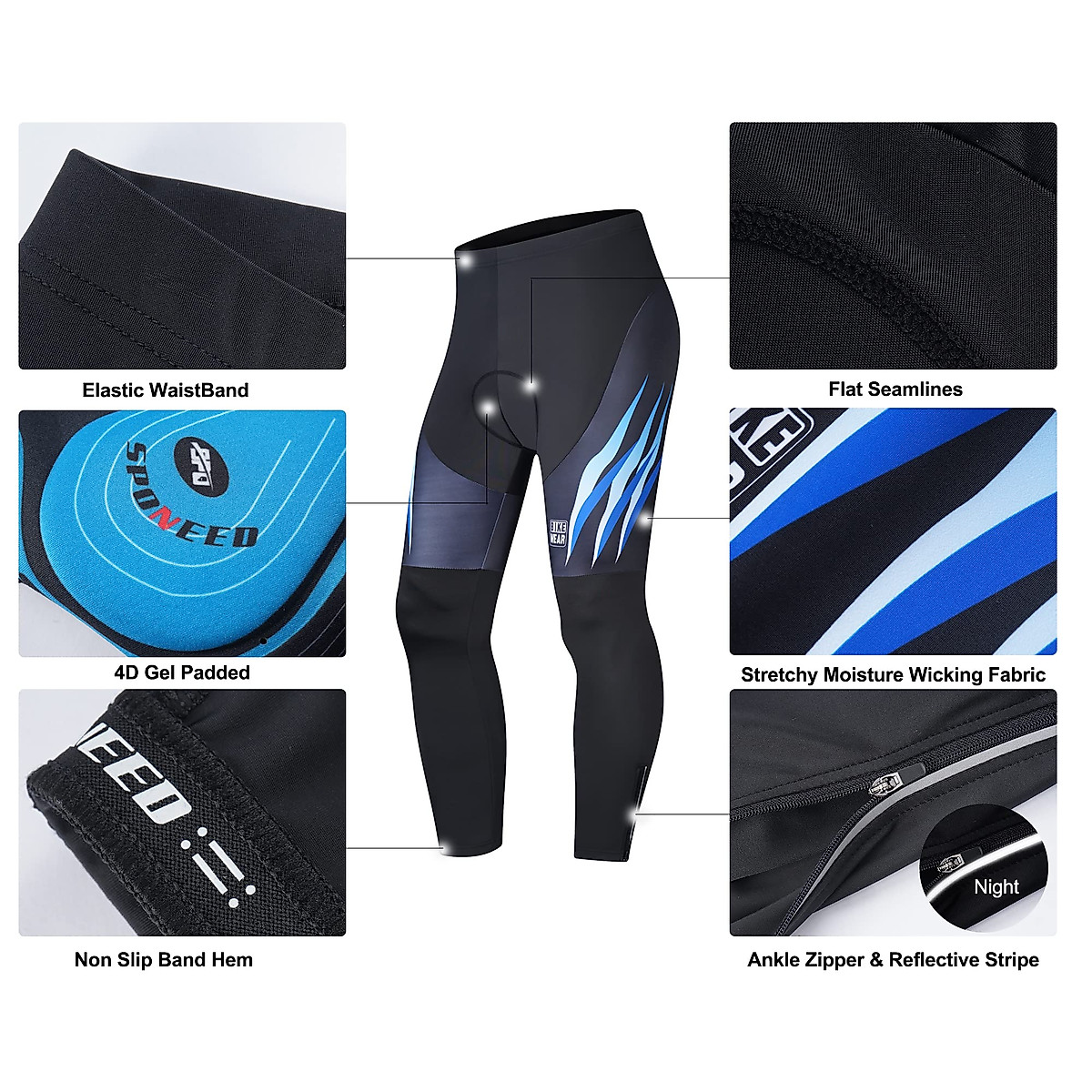 Men's Cycling Suit Shirt Bicycle Jersey Gel Padded Long Pants Biking Sets Clothing Outfits US L Blue Black