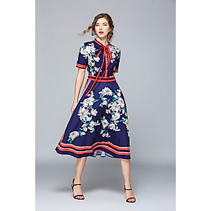 LAI MENG FIVE CATS Women's Floral Print Button up Midi Dress Casual A-line Shirt Dresses