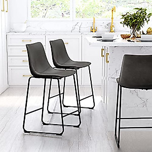 NicBex Retro Bar Stools Crazy-Horse Leather with Metal Legs Barstools, Lounge Kitchen Island Counter Stools, Set of 2, (Grey Color) (A-GE17019-USSU014)