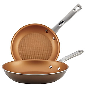 Ayesha Curry Home Collection Nonstick Frying Pan Set / Fry Pan Set / Skillet Set - 9.25 Inch and 11.5 Inch, Brown