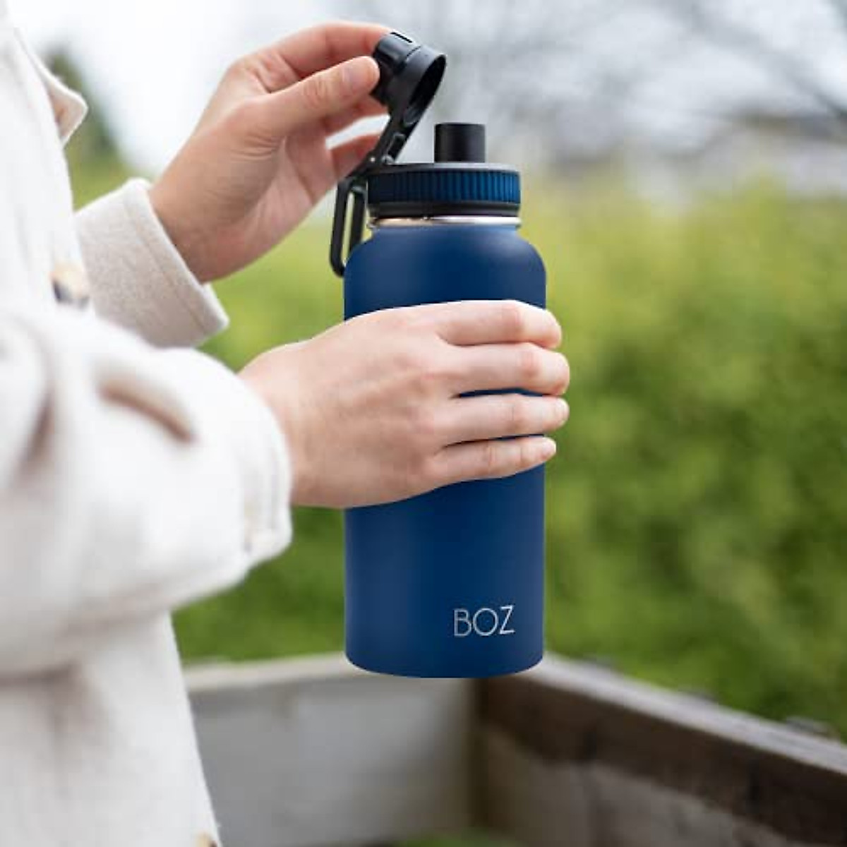 BOZ Stainless Steel Water Bottle XL (1 L / 32oz) Wide Mouth, BPA Free, Vacuum Double Wall Insulated (Monaco Blue)