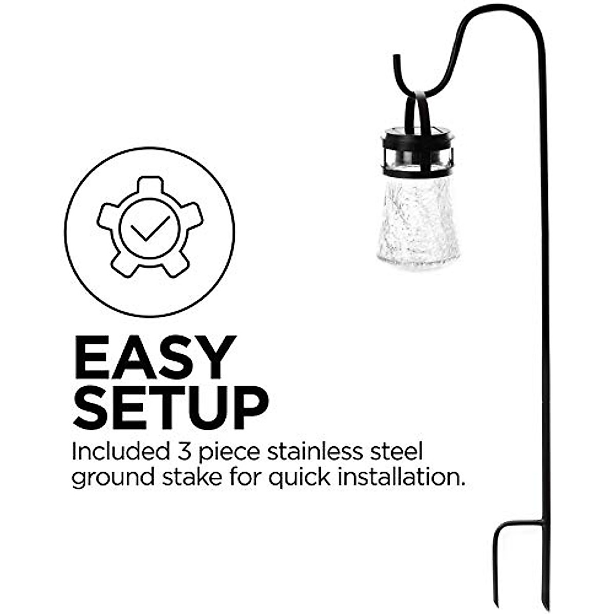 Home Zone Security Black Outdoor Solar Pathway Light - Warm 3000K Crackle Glass Path Lights for Walkway, Yard, & Garden No Wiring (4 Pack)