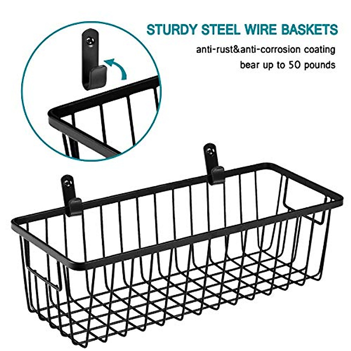 SheeChung Farmhouse Decor Metal Wire Bathroom Storage Organizer Basket Bins - for Cabinets, Shelves, Closets, Vanity Countertops, Under Sinks, Pantry, Laundry Room, Garage - Small, 2 Pack (Black)