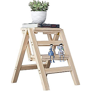 LUCEAE Step Stool,Wooden Folding2Steps Wide Tread Step Stool,Portable Stepladder/Step Chair,Non-Slip and Lightweight,Multifunctionalhome,Office