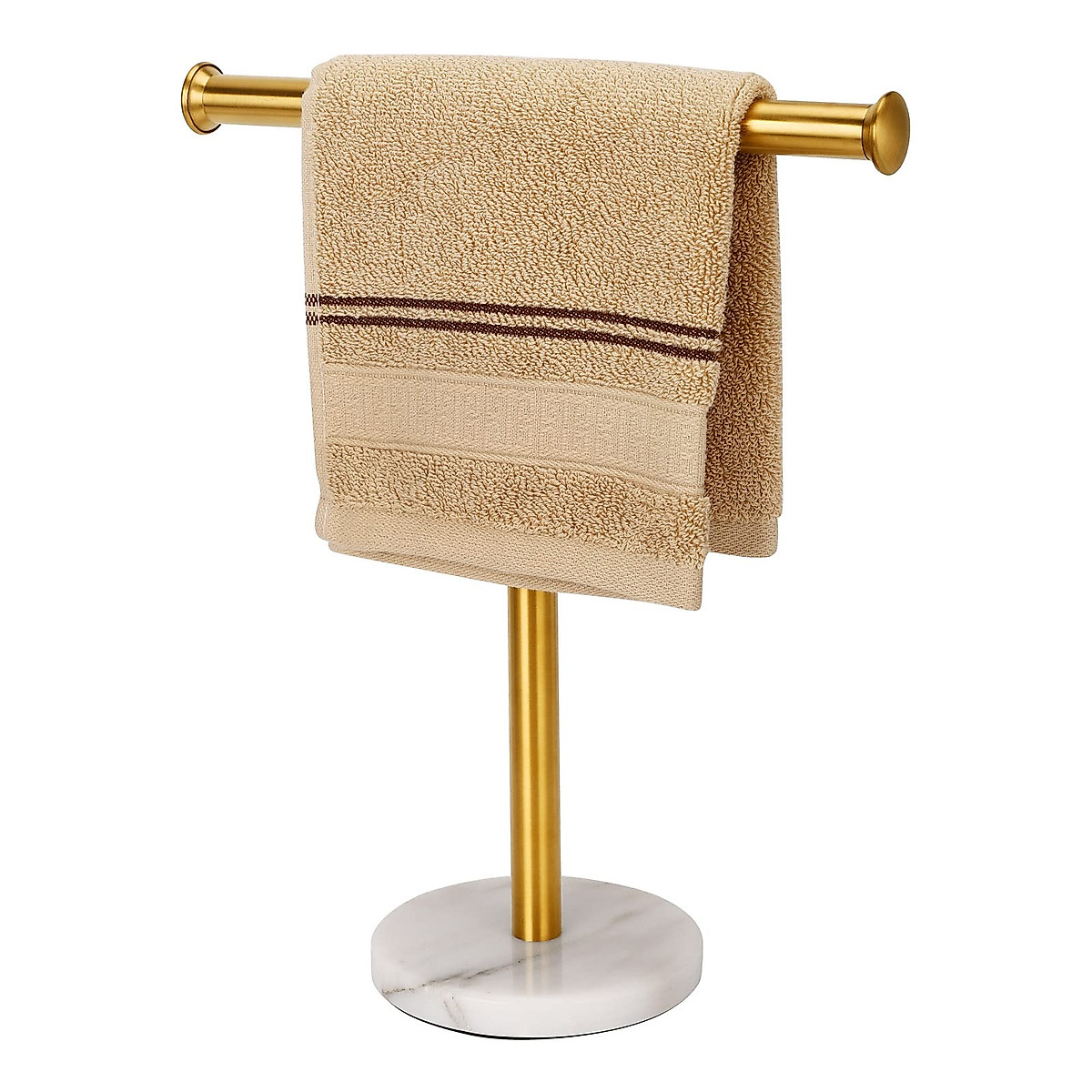 Songtec Gold Hand Towel Holder Stand, Fingertip Towel Rack with Heavy Marble Base, Accessories Jewelry Stand (Marble Base, Gold)