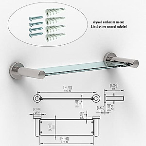 SAFETY+BEAUTY Bathroom Hardware Accessories, Stainless Steel Rust Proof (Brushed Nickel, 16" Glass Shelf 1PK)