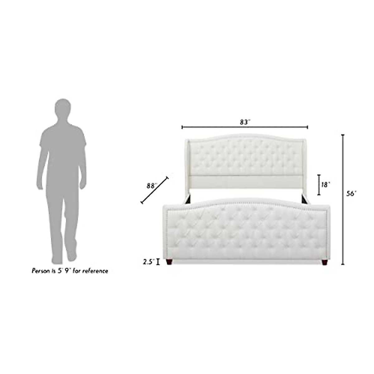 Jennifer Taylor Home Marcella Upholstered Shelter Headboard Bed Set, King, Antique White Polyester
