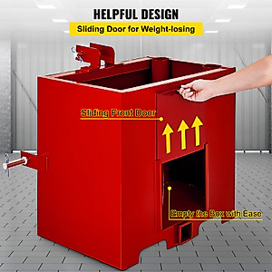 BestEquip 3 Point Ballast Box, 800lbs Capacity Hitch Ballast Box, Standard 2'' Hitch Receiver, Tractor Ballast Box with 5cu.ft Volume, Heavy Duty Steel, Fits Category 1 Tractor Attachment, Red