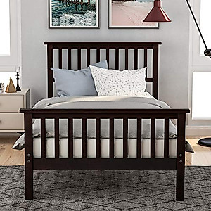 yoptote Wood, Twin Size Beds Frame with Headboard and Footboard Platform, Espresso
