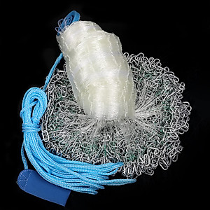 Lucky Monet 10/12/13.3/15ft Radius Large American Saltwater Fishing Cast Net for Bait Trap Fish, Easy Throw Thicken Nylon Line w/Upgraded Steel Chain Sinker, 5/8 Inches Mesh Size