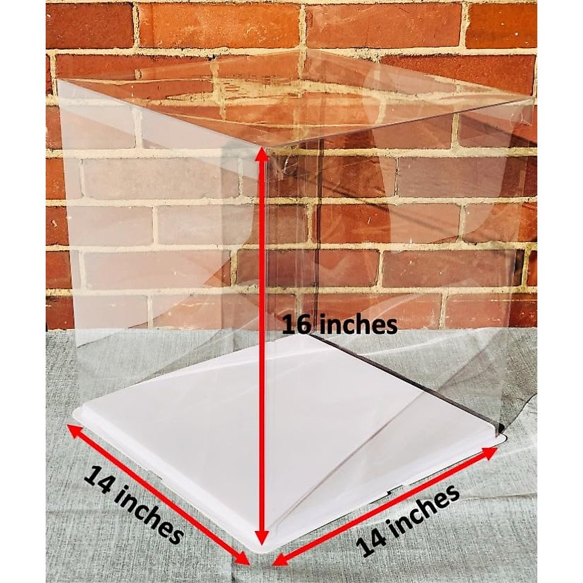 Sweet Degrees Kitchen Square Clear Cake Box - Transparent Cake Boxes with Ribbon - Clear Tall Cake Box - Clear Gift Boxes with Lid for Birthday Wedding Party and Holiday (1 Set 14" L x 14" W x 16" H)